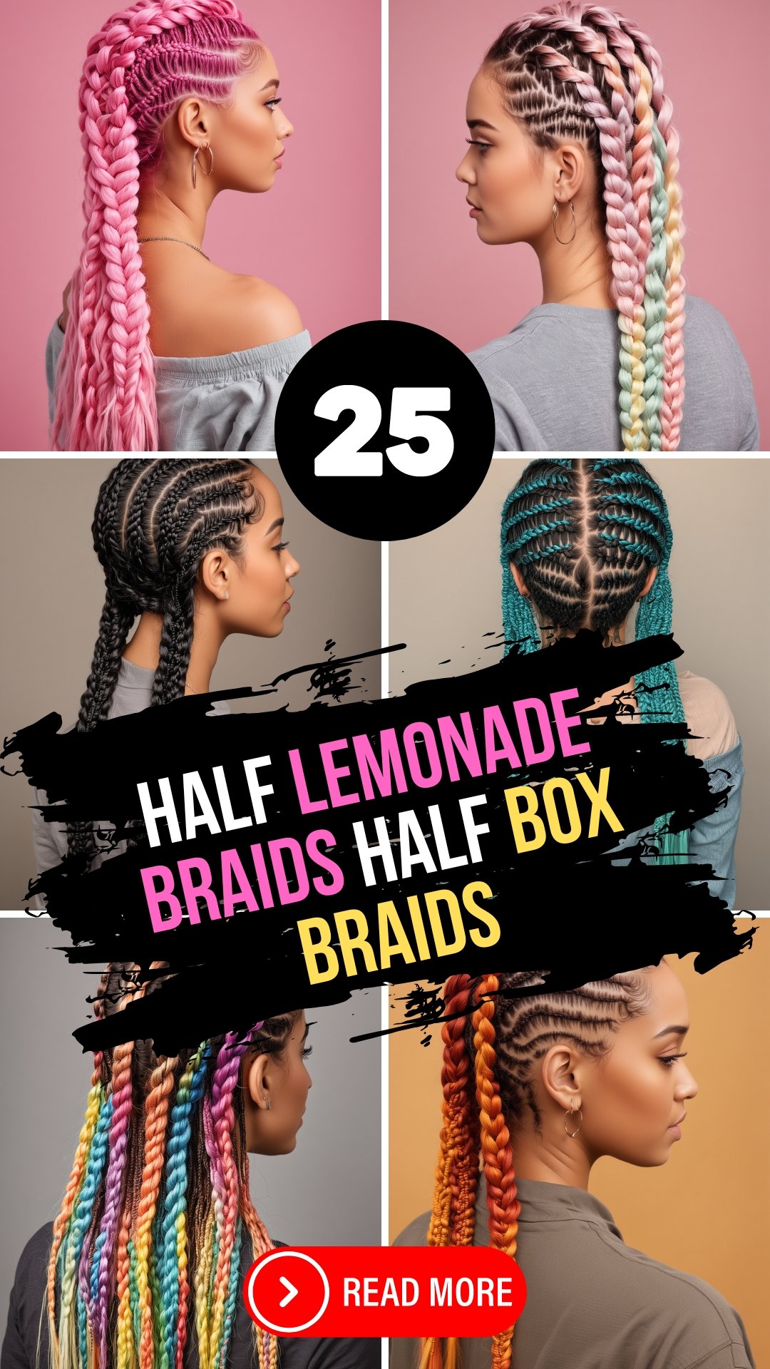 25 Half Lemonade Braids Half Box Braids [Upgraded for 2025] - Scan to Talk